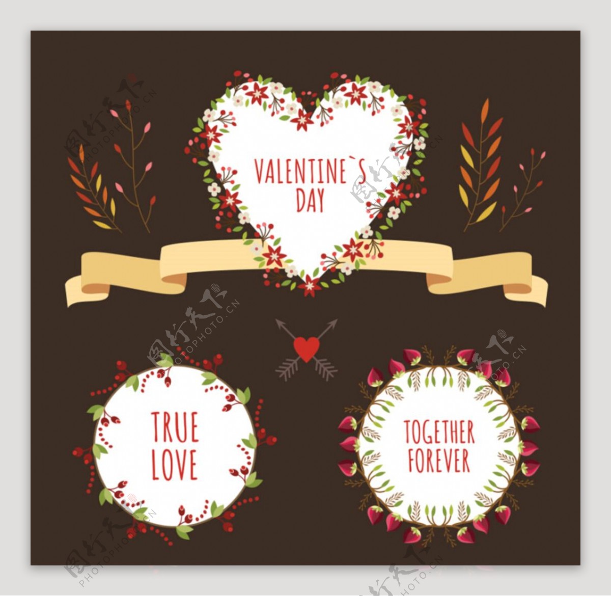 爱情手绘花环图片素材-编号13233538-图行天下