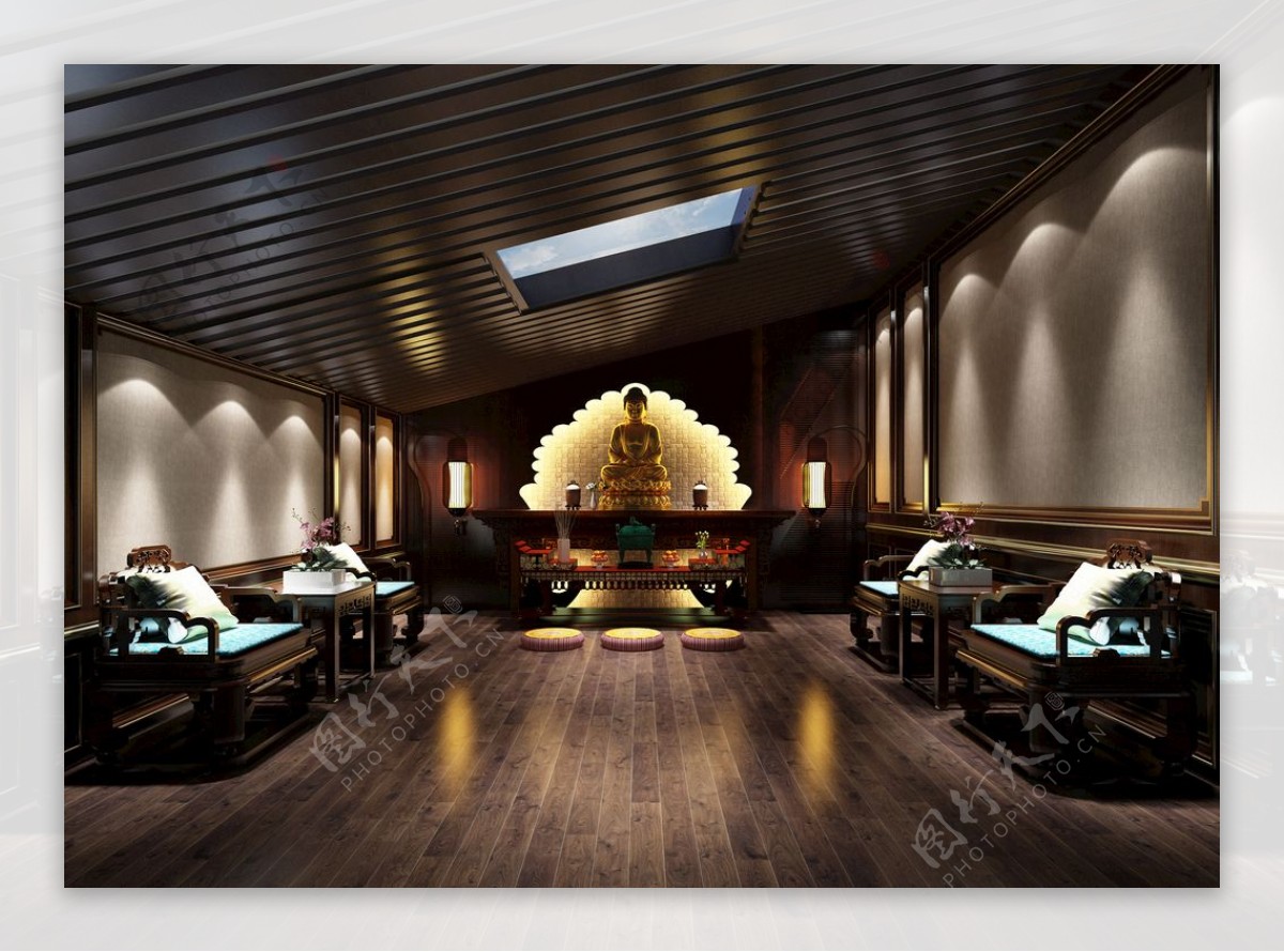 中式玄关礼佛3D模型效果图图片素材-编号31424388-图行天下